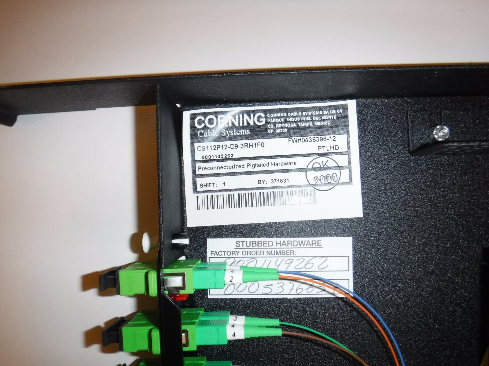 Corning Preconnectorized Pigtail Hardware CS112P12-D9-3RH1F0 | eBay