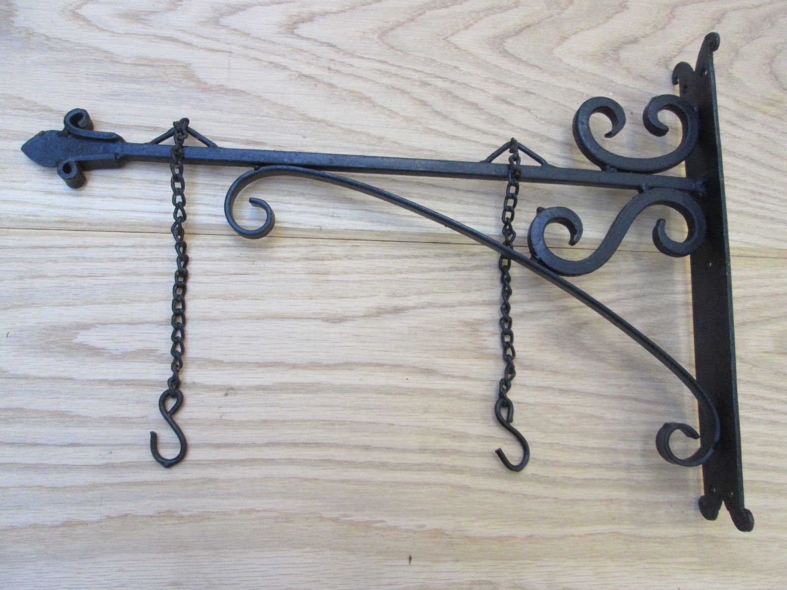 16" BLACK HAND FORGED iron sign board hanging bracket shop sign house ...