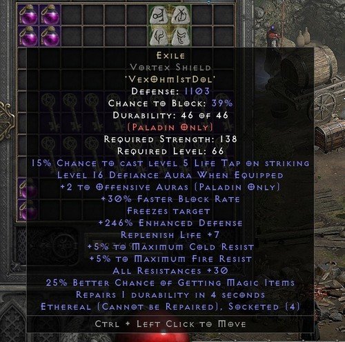 Diablo 2 resurrected D2r Vortex Exile Ethereal Paladin Shield Nearly ...