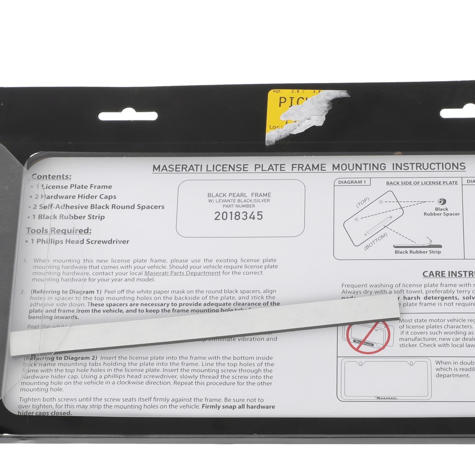 GENUINE MASERATI LEVANTE BLACK PEARL LEVANTE LICENSE PLATE FRAME ...
