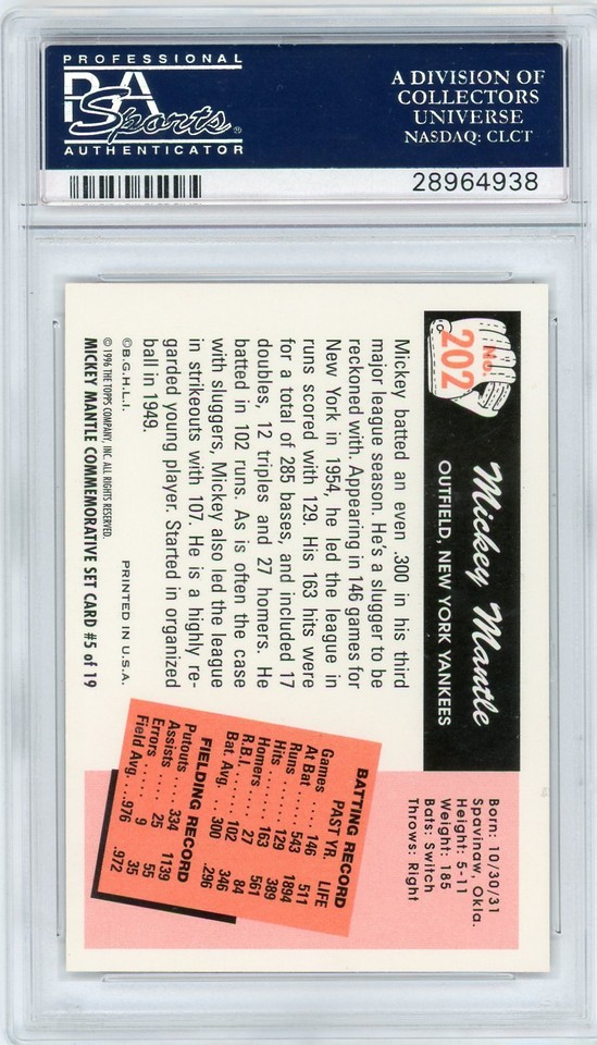 1996 Topps Mickey Mantle Reprint 1955 Bowman Reprint #5 PSA 10 | eBay
