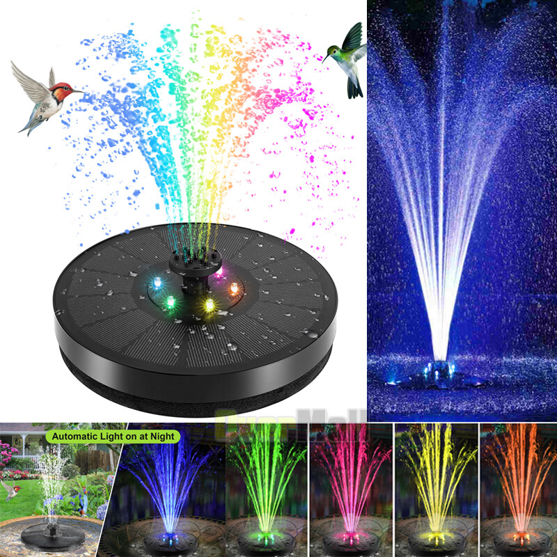 LED Solar Powered Water Fountain Pump 6 LED Bird Bath Floating Garden ...