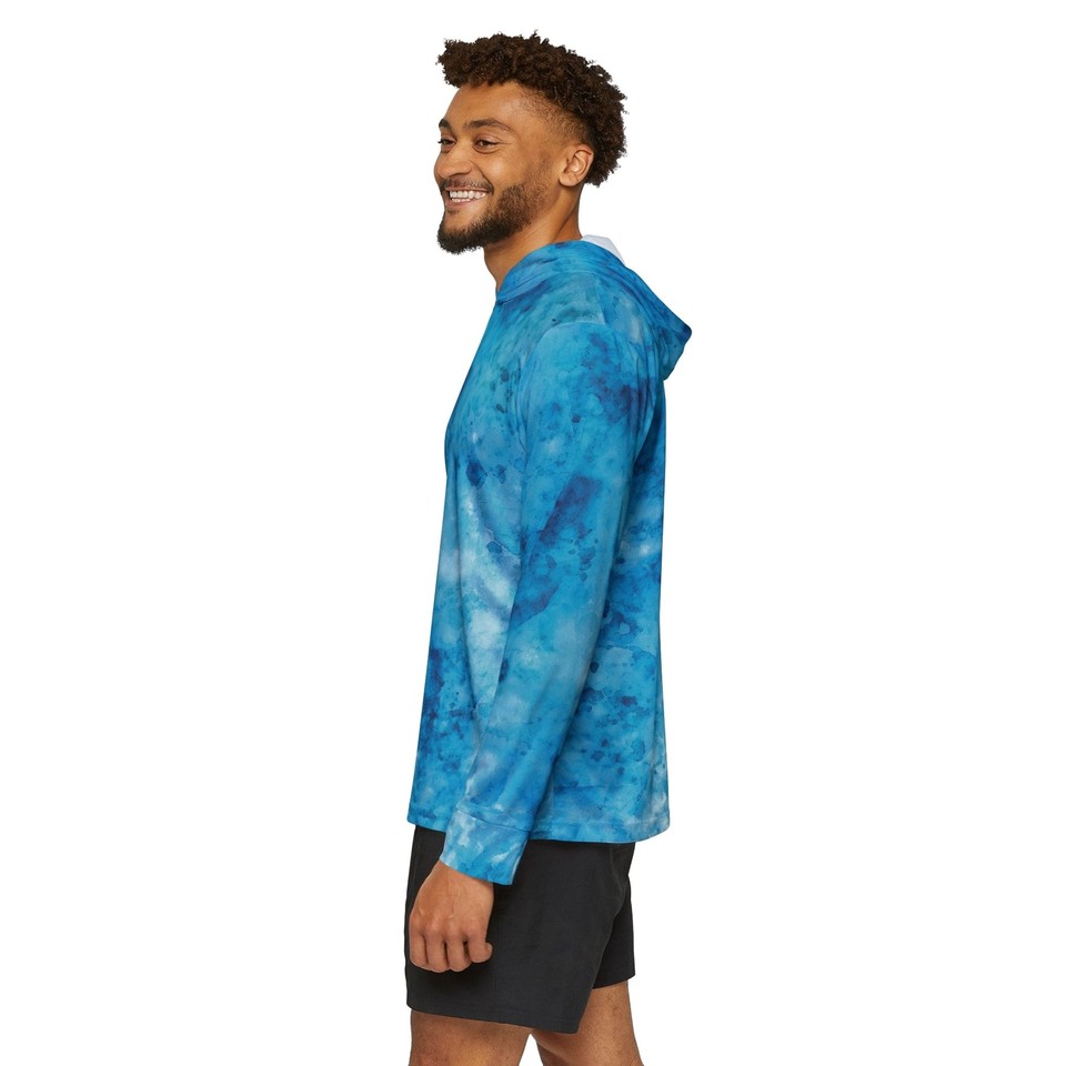 Mens Sports Performance Graphic Hoodie - Light and Dark Blue Marble ...