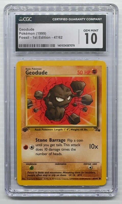 1999 Pokemon Fossil TCG 1st Edition Geodude #47/62 CGC 10 GEM MINT (79 ...