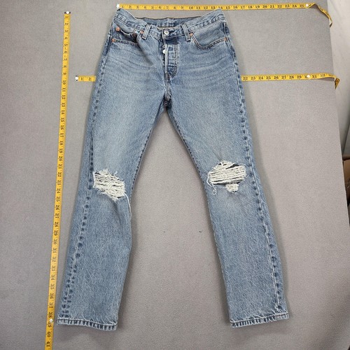 Levis 501 Jeans Womens Thrashed Light Wash Blue Straight Button Fly ...