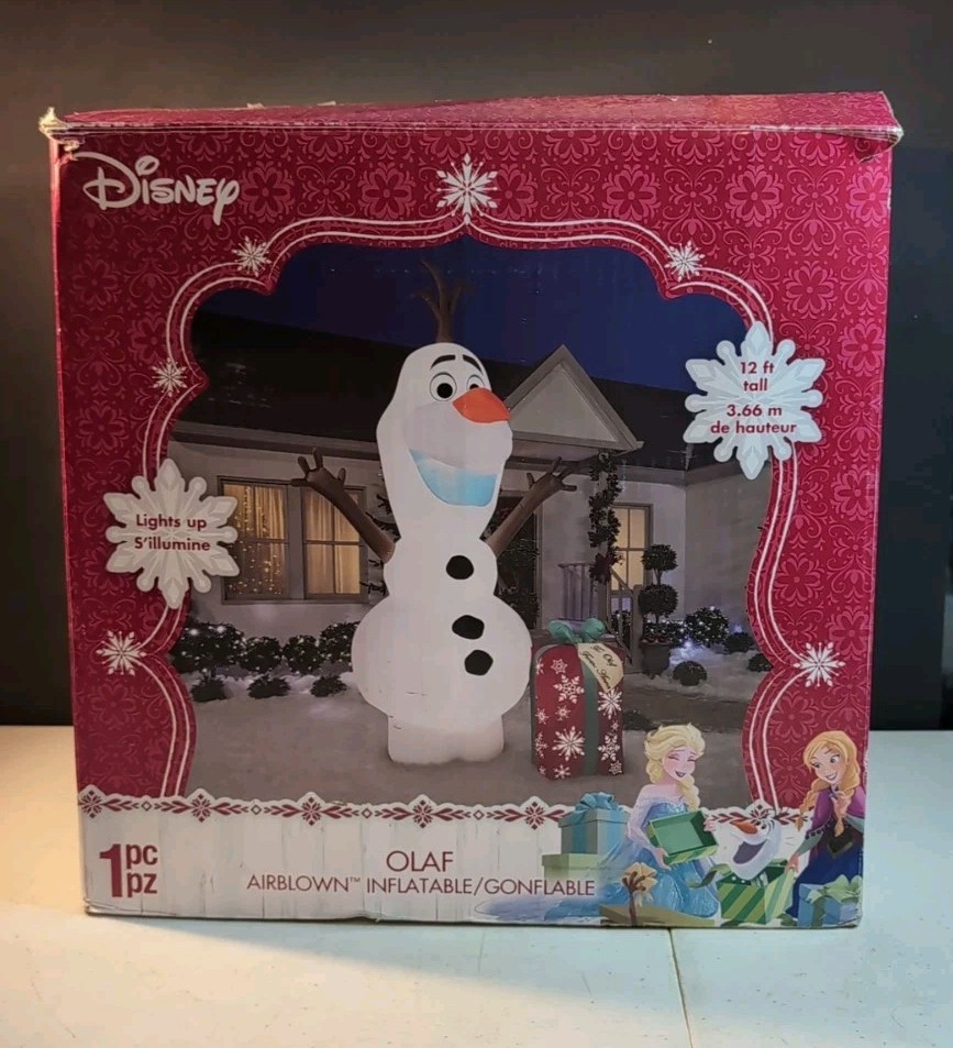12' Gemmy Airblown Inflatable Disney's Frozen Olaf w/ Present Box Rare ...