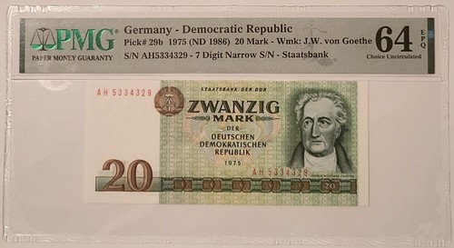 East Germany 1986 20 Mark Bank Note Goethe Ch Unc 64 EPQ PMG | eBay