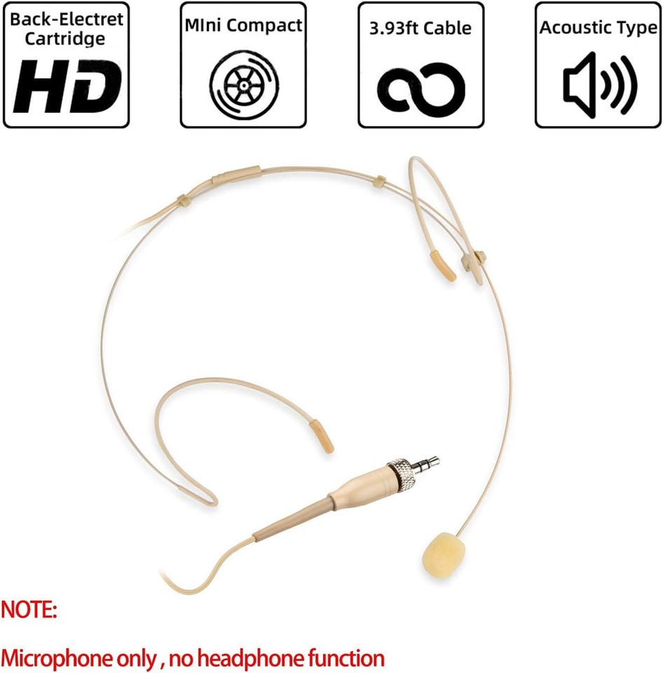 Microphone Headset Headworn Earset Mic 3.5mm Screw Lock for Sennheiser ...