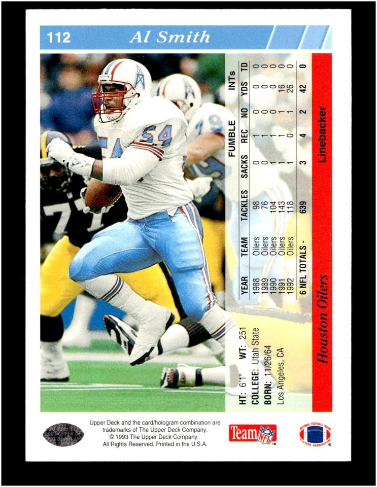 Al Smith 1993 Upper Deck Houston Oilers Football Card #112 | eBay
