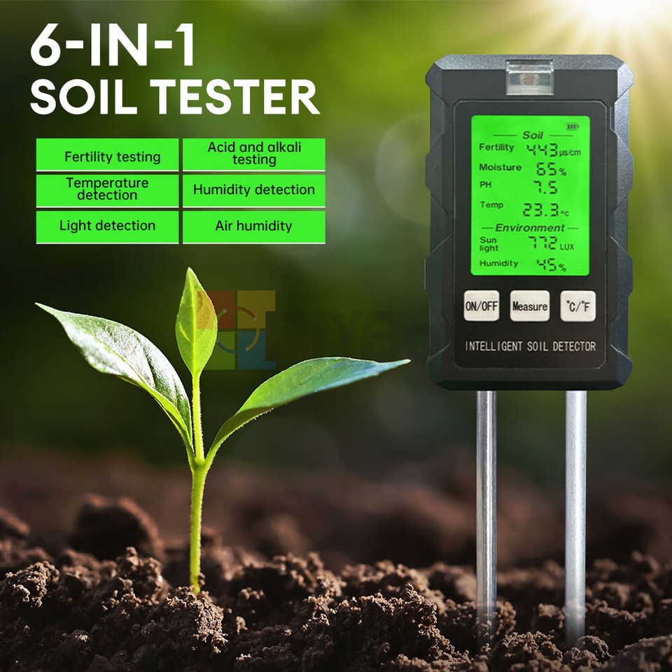 6 in 1 Soil PH Tester Water Moisture Light Test Meter For Garden Plant ...