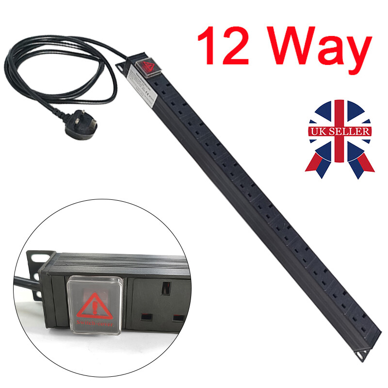 12 way UK PDU VERTICAL MOUNT SURGE PROTECTED 28" Rack Power ...