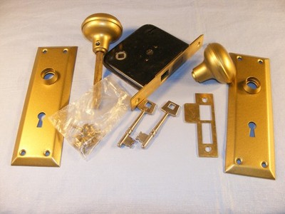 Vintage style bit key mortise lockset in brass lacquer finish | eBay