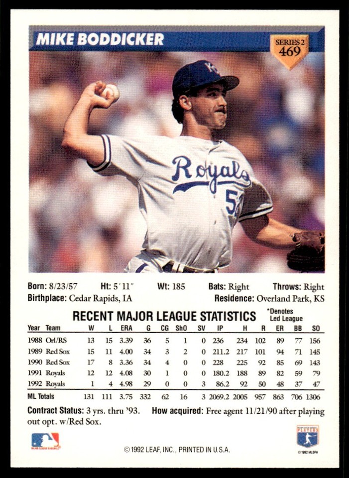 1993 Donruss Baseball Card Mike Boddicker Kansas City Royals #469 | eBay