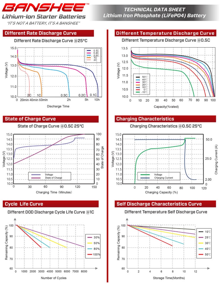 Banshee 12V 20Ah Lithium Battery Rechargeable LiFePO4 3000 Deep Cycle ...