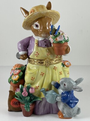 CWC Bunny Rabbit Spring Easter Gardening Hinged Trinket Box | eBay