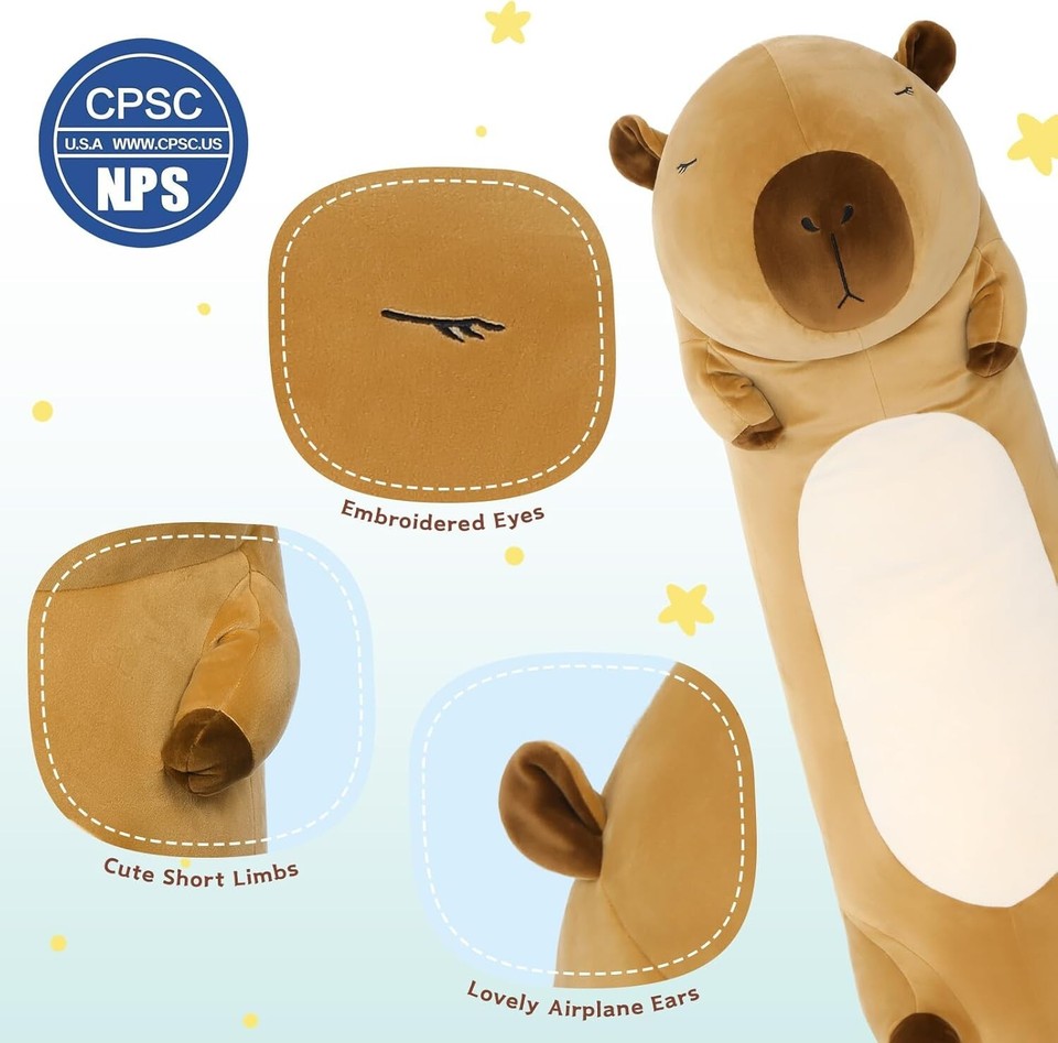 Long Capybara Body Pillow 39.3in, Cute Capybara Stuffed Aminal Sleeping ...