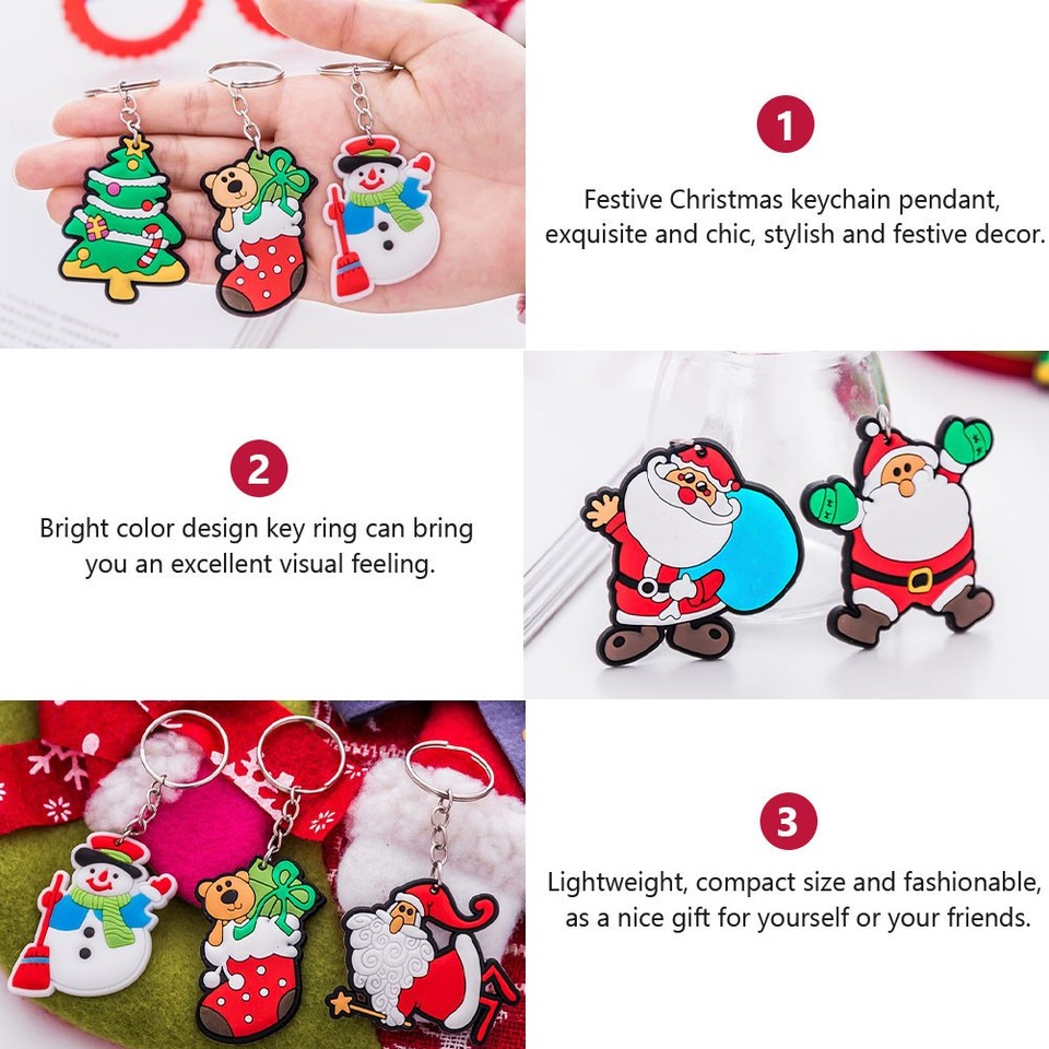 6Pcs Christmas Keychain Creative Key Ring Cartoon Xmas Keychain ...