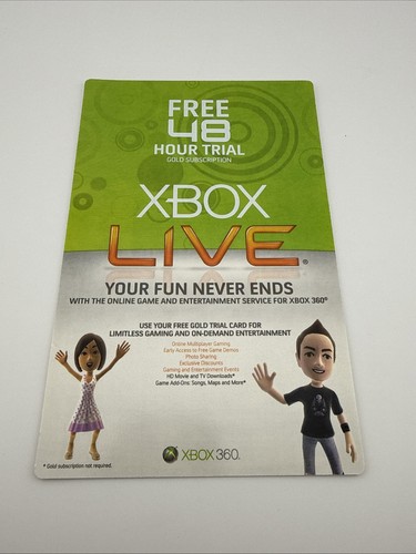 Microsoft Xbox 360 Live Gold 48 Hour Free Trial Code Scratch Card ...