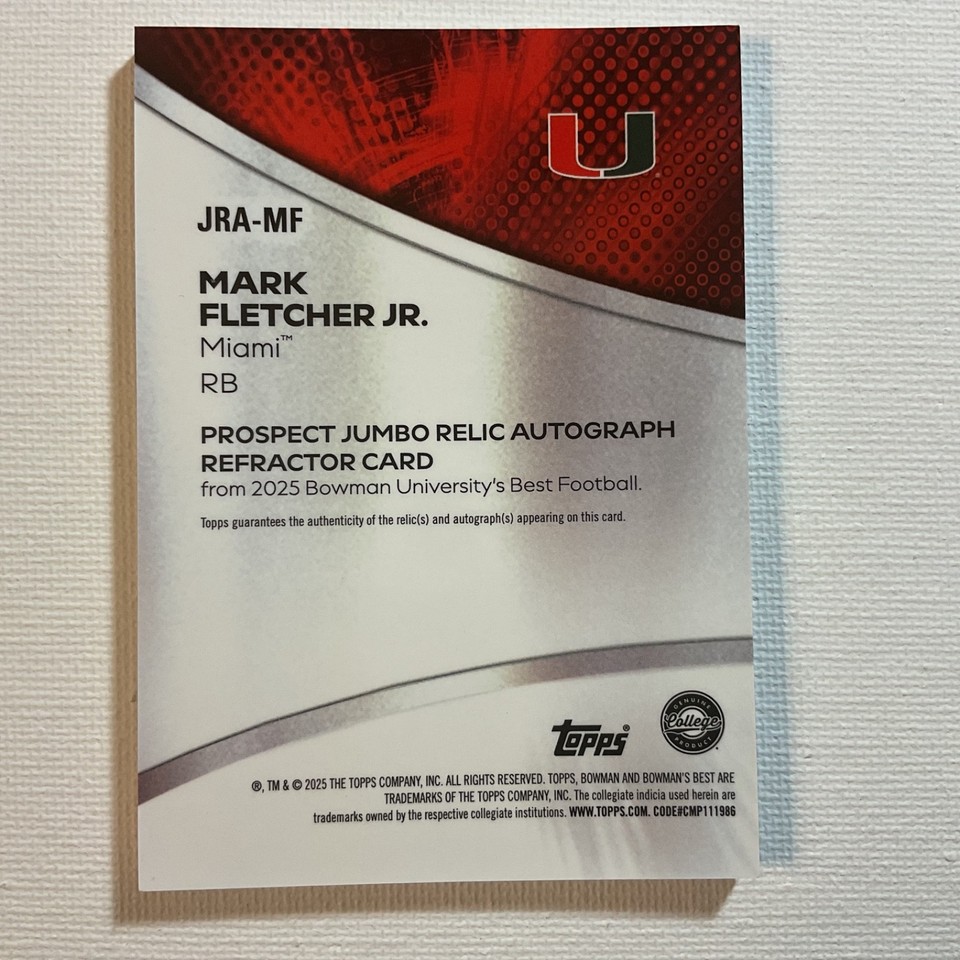2025 Bowman's Best U Mark Fletcher Jr. GU Jersey Refractor Auto Relic ...