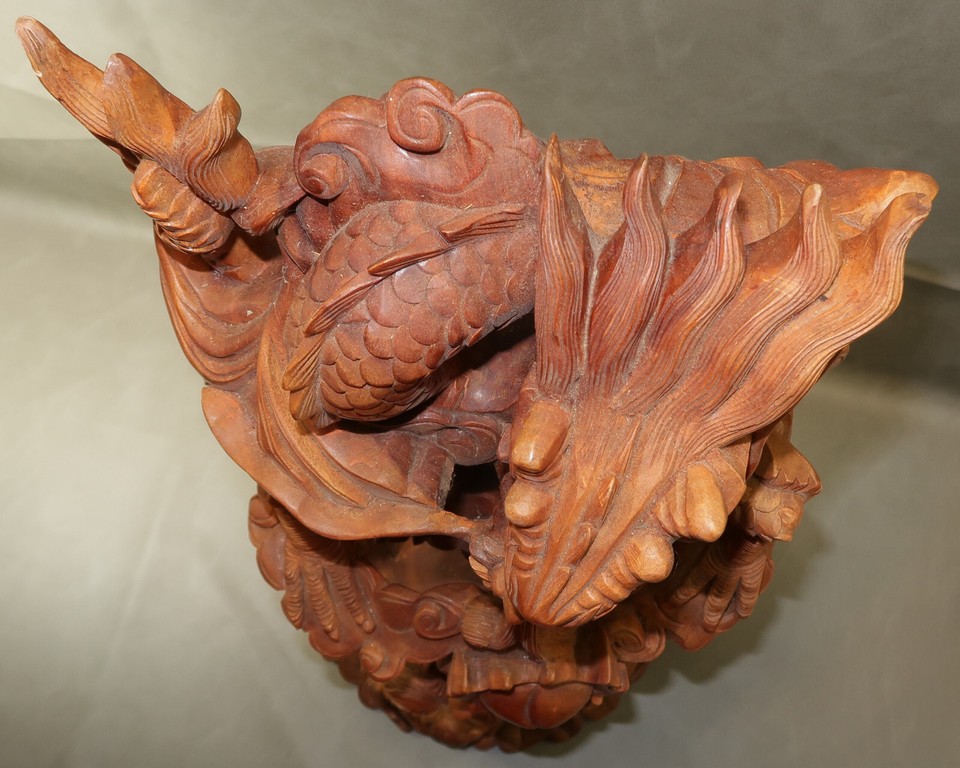 MASSIVE 23+" Chinese Hand Carved Wood Lucky LUNG DRAGON Sculpture ...