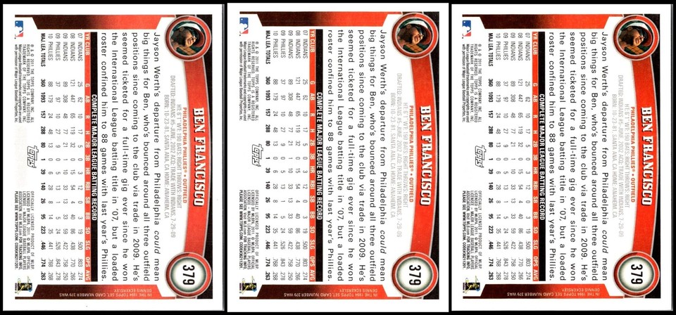 (3) Ben Francisco Philadelphia Phillies Lot | eBay