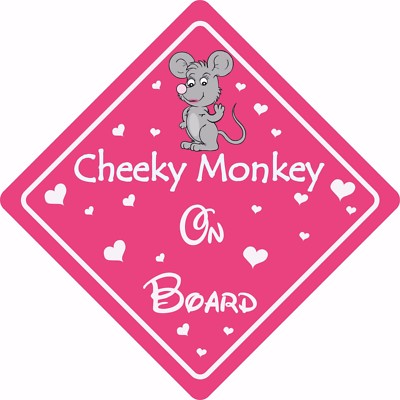 CHEEKY MONKEY ON BOARD MOUSE Car Sign Sticker Baby Child Children ...