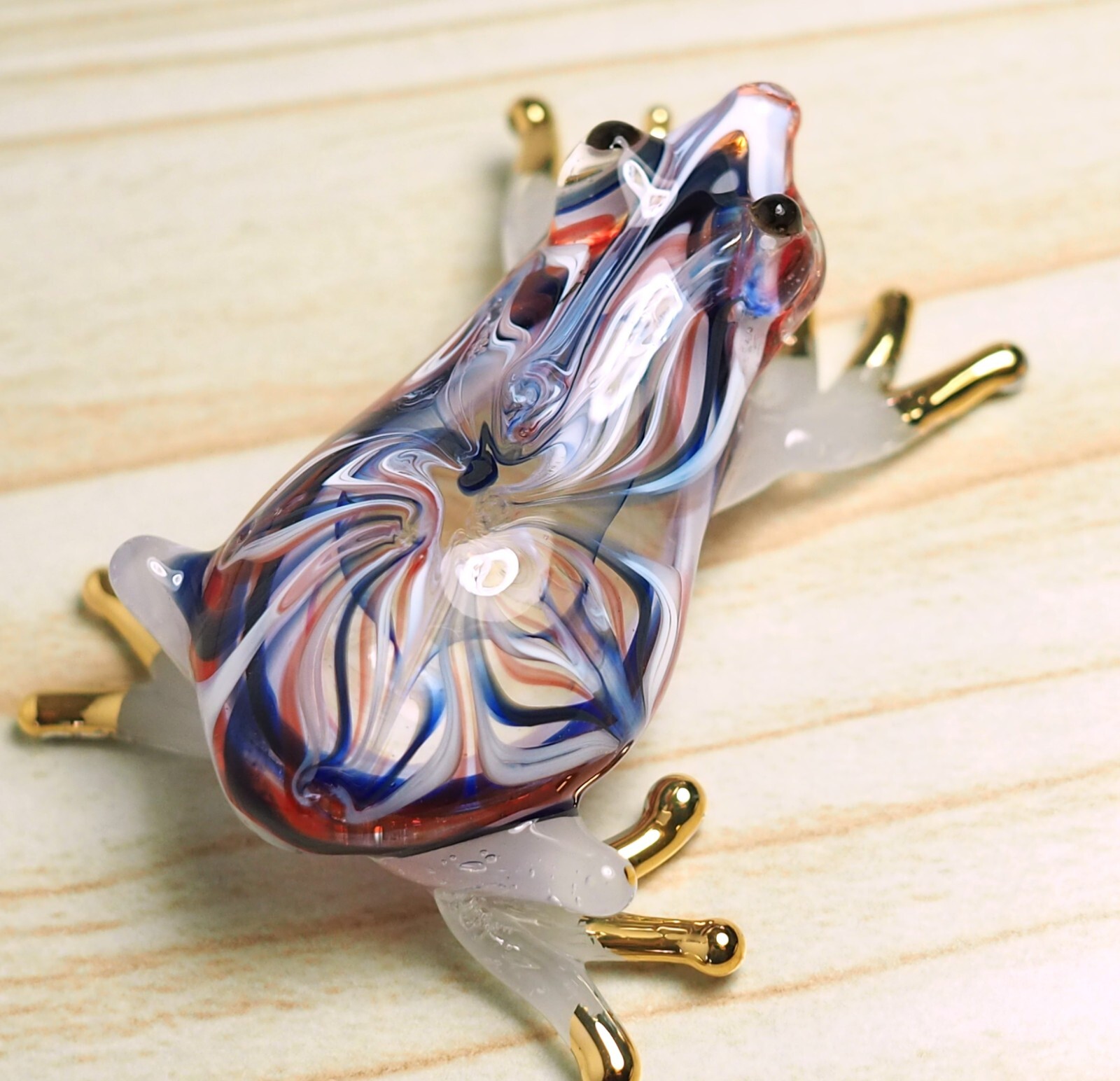 Red Blue Frog Toad figurine hand blown art glass gild 1.75" Decor ...