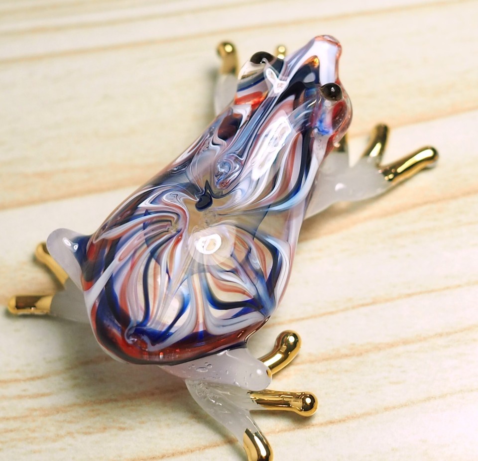 Red Blue Frog Toad figurine hand blown art glass gild 1.75" Decor ...
