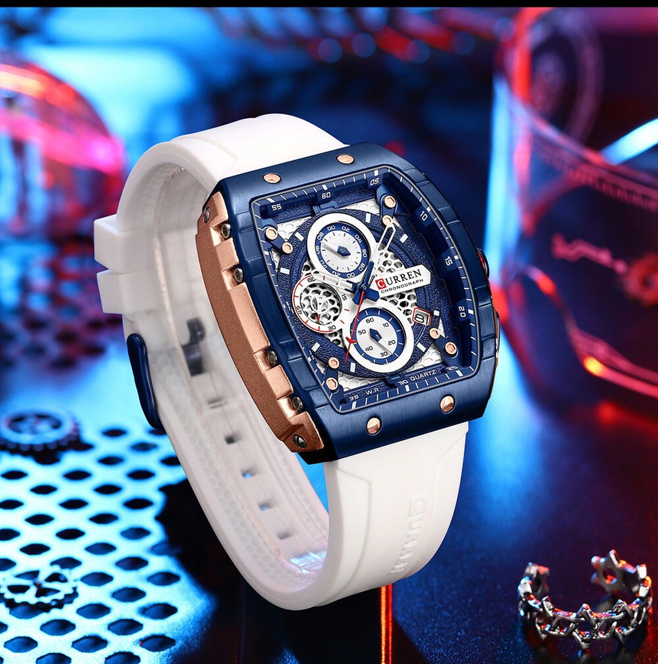 CURREN Men Rectangle Watch Fashion Chronograph Wristwatch Boy Girl ...
