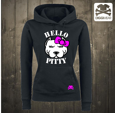 HELLO PITTY | NO CAT | PIT THE BULL | KATZE HUND KULT DGWR DAMEN HOODIE ...