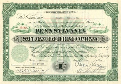 Pennsylvania Salt Manufacturing Co. - Stock Certificate - General ...