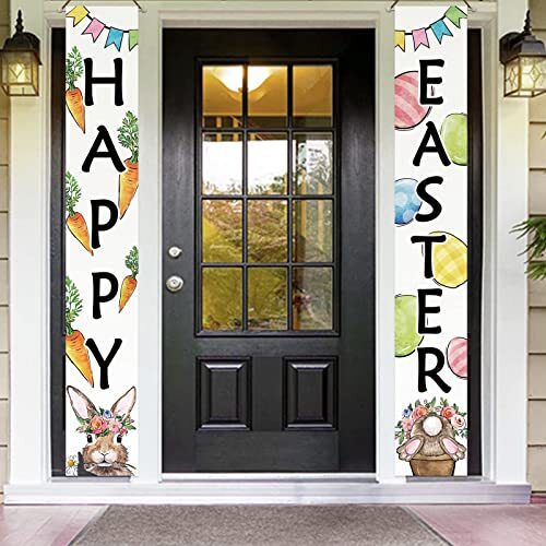 Happy Easter Bunny Rabbit Porch Banner Sign, Eggs Carrot Front Door ...