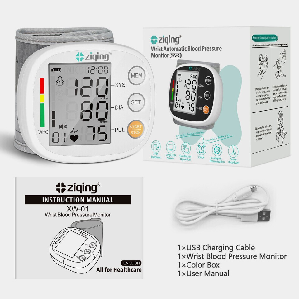 Digital Wrist Blood Pressure Monitor Automatic BP Cuff Heart Rate ...