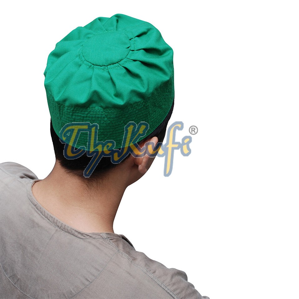 Muslim Prayer Green Kufi Hat Pleated-top Fabric Handmade Taqiyah Peci ...
