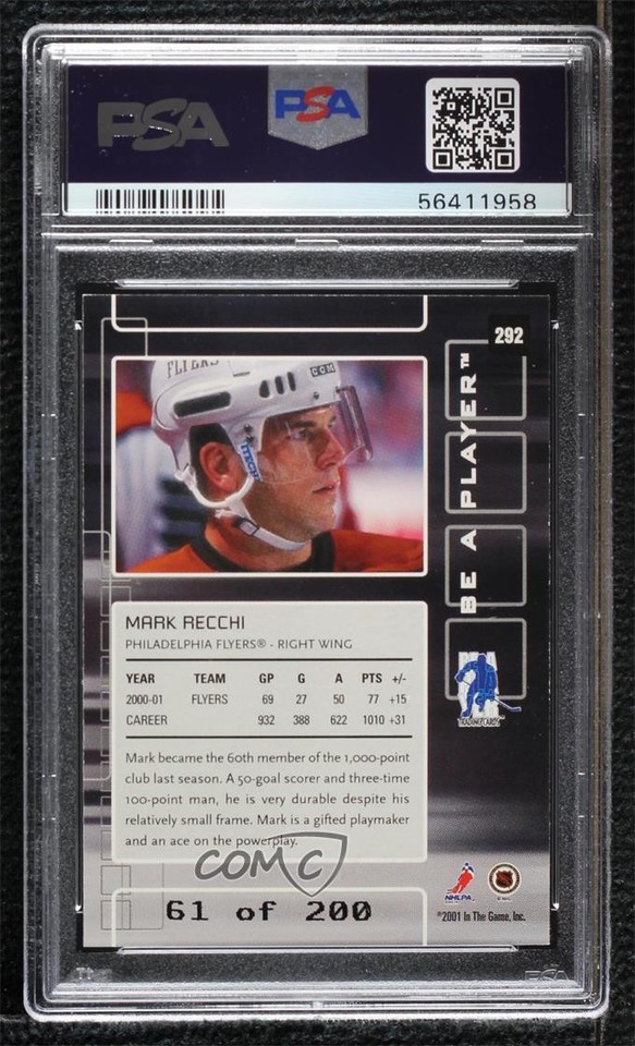 2001-02 ITG Be A Player Memorabilia Ruby /200 Mark Recchi #292 PSA 8.5 ...
