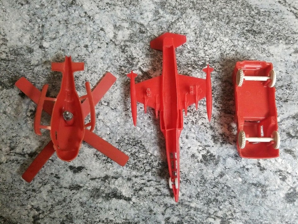 Vintage 1960s Red Plastic Toy Military Jet Helicopter & Truck Lot - USA ...