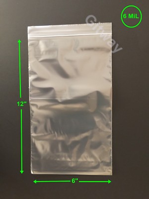 6" x 12" Heavy Duty 6 MIL Resealable Zip Top Lock 6x12 6 ML Clear ...