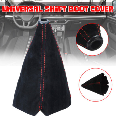 Car Gear Shift Collar Cover Suede PU Leather Gear Stick Shift Shifter ...
