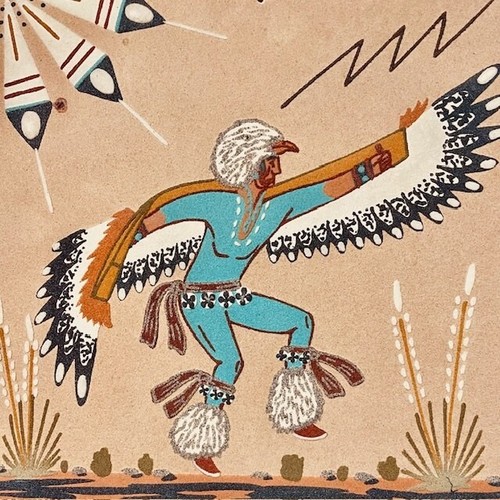 Navajo Sand Painting "Eagle Dancer" Signed by Wallace Watchman 12" New ...