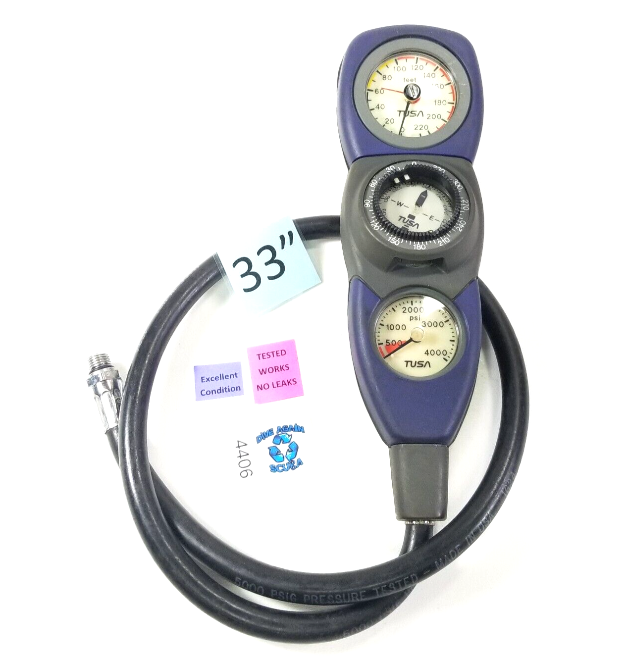 Tusa Scuba Dive 3 Gauge Complete Console Pressure SPG, Depth, Compass ...