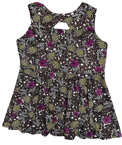 Bongo Plus Pineapple Dress Womens 2X Sleeveless Floral Purple Fit Flare ...