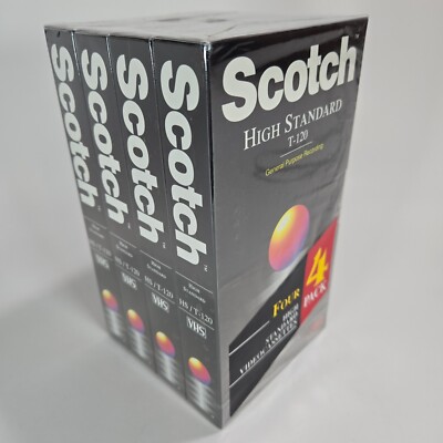 Scotch T-120 HS High Standard 4 Pack Blank VHS Video Cassette Tapes New ...