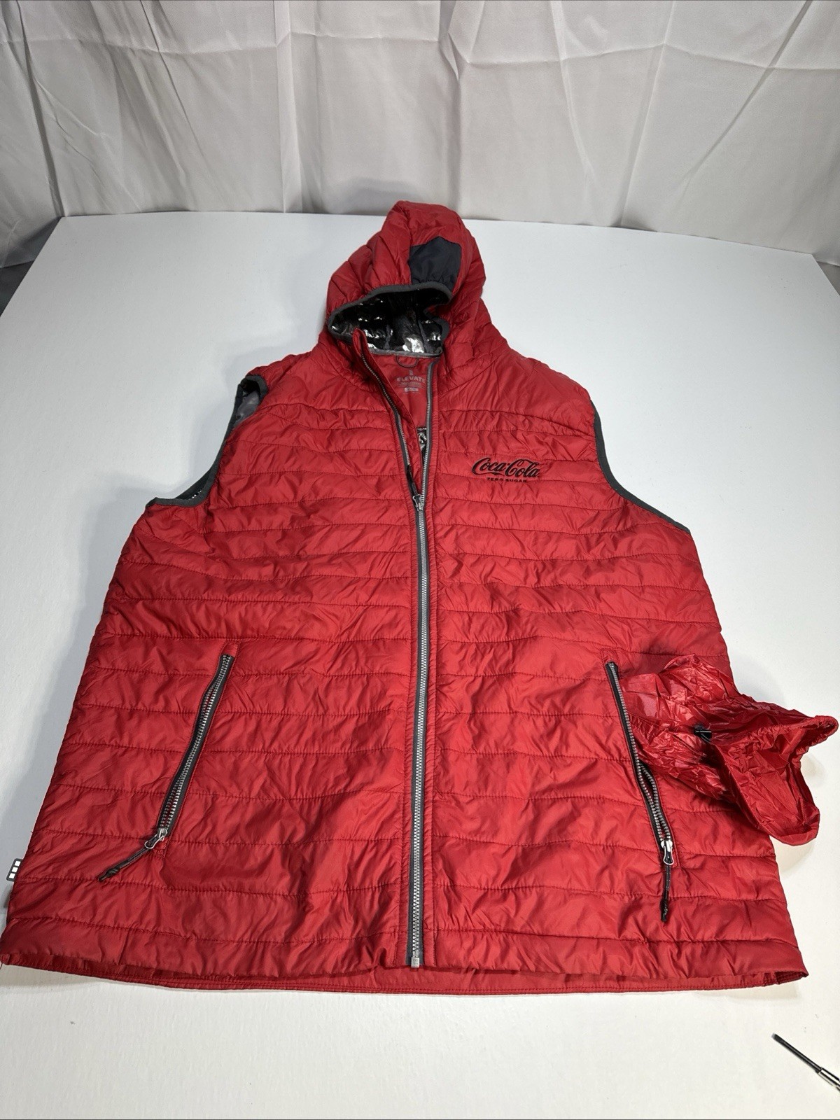 Elevated RED Hooded puffer vest Coca-Cola Embroidered… - Gem