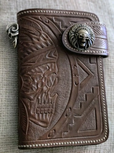 Indian Skull Wallet, Native American, Hand-Tooled Wallet, Biker wallet ...