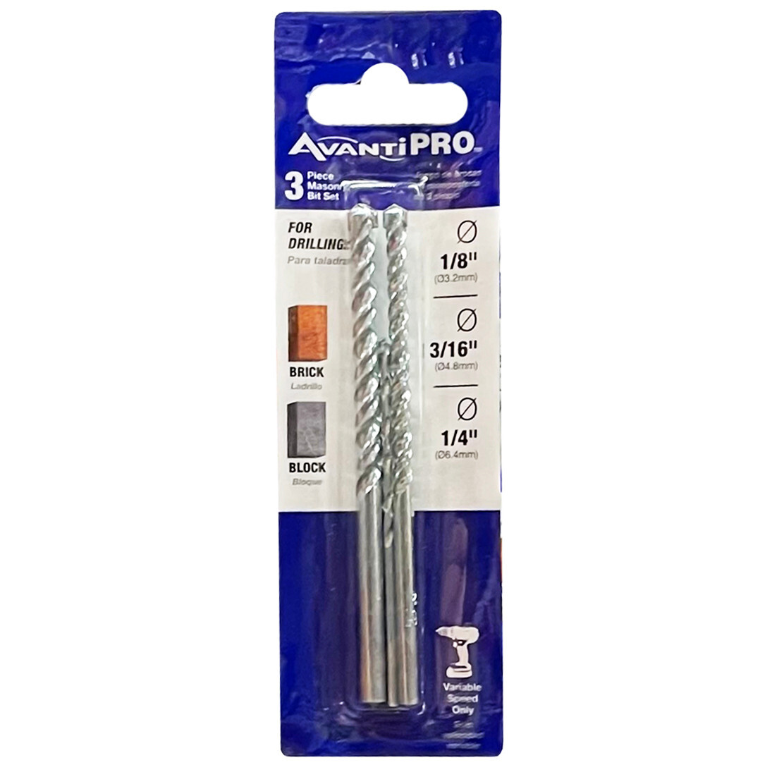 Avanti PRO 3-Piece MASONRY BIT SET 1/8" 3/16" 1/4" Brick Block 3.2 4.8 ...