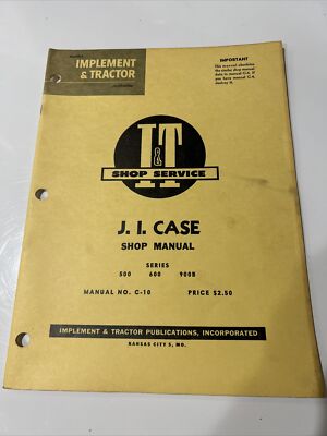 J. I. Case 500 600 900B C-10 Shop Manual I&T | eBay