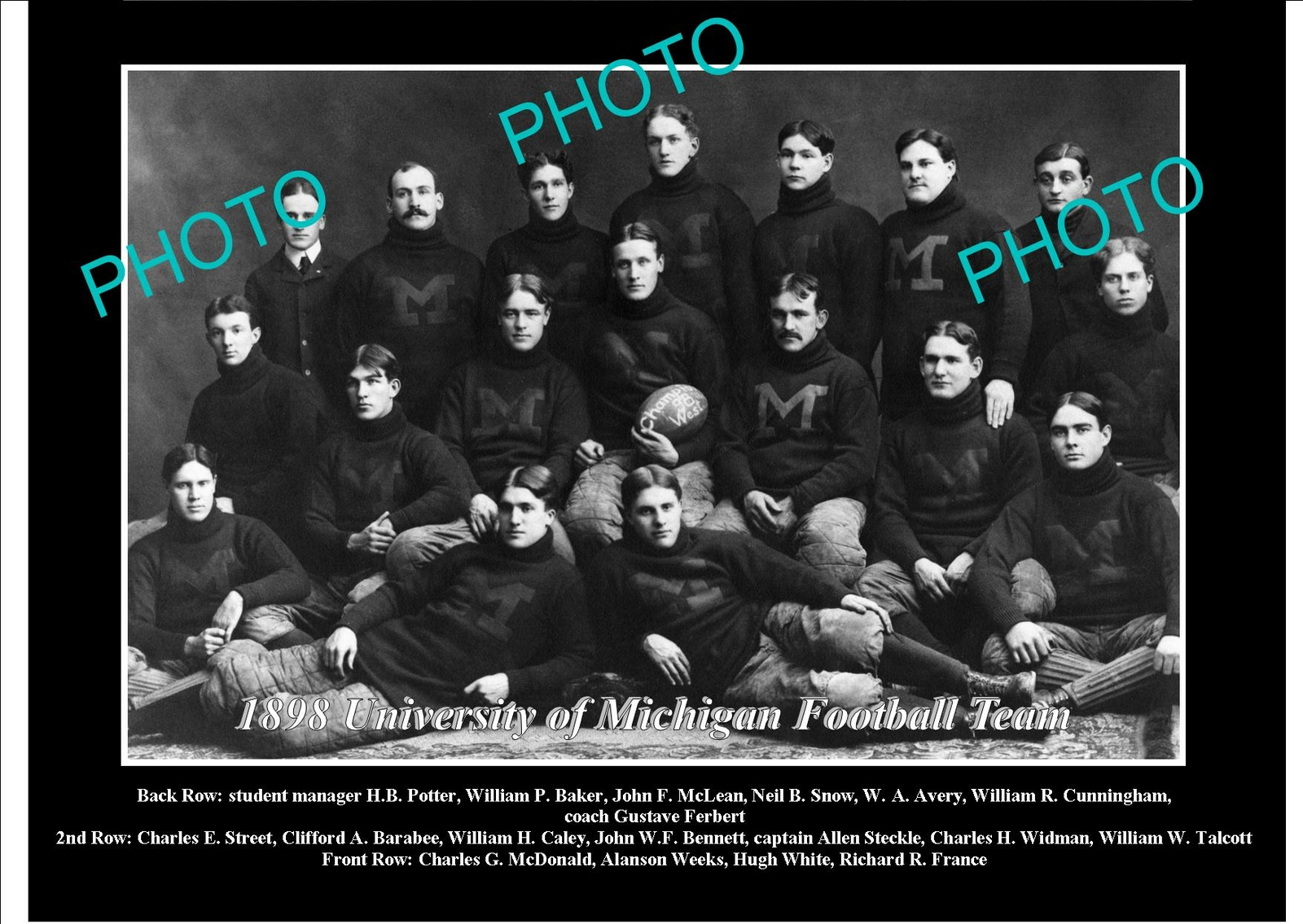 OLD 8x6 HISTORIC PHOTO OF UNIVERSITY OF MICHIGAN FOOTBALL TEAM 1898 ...