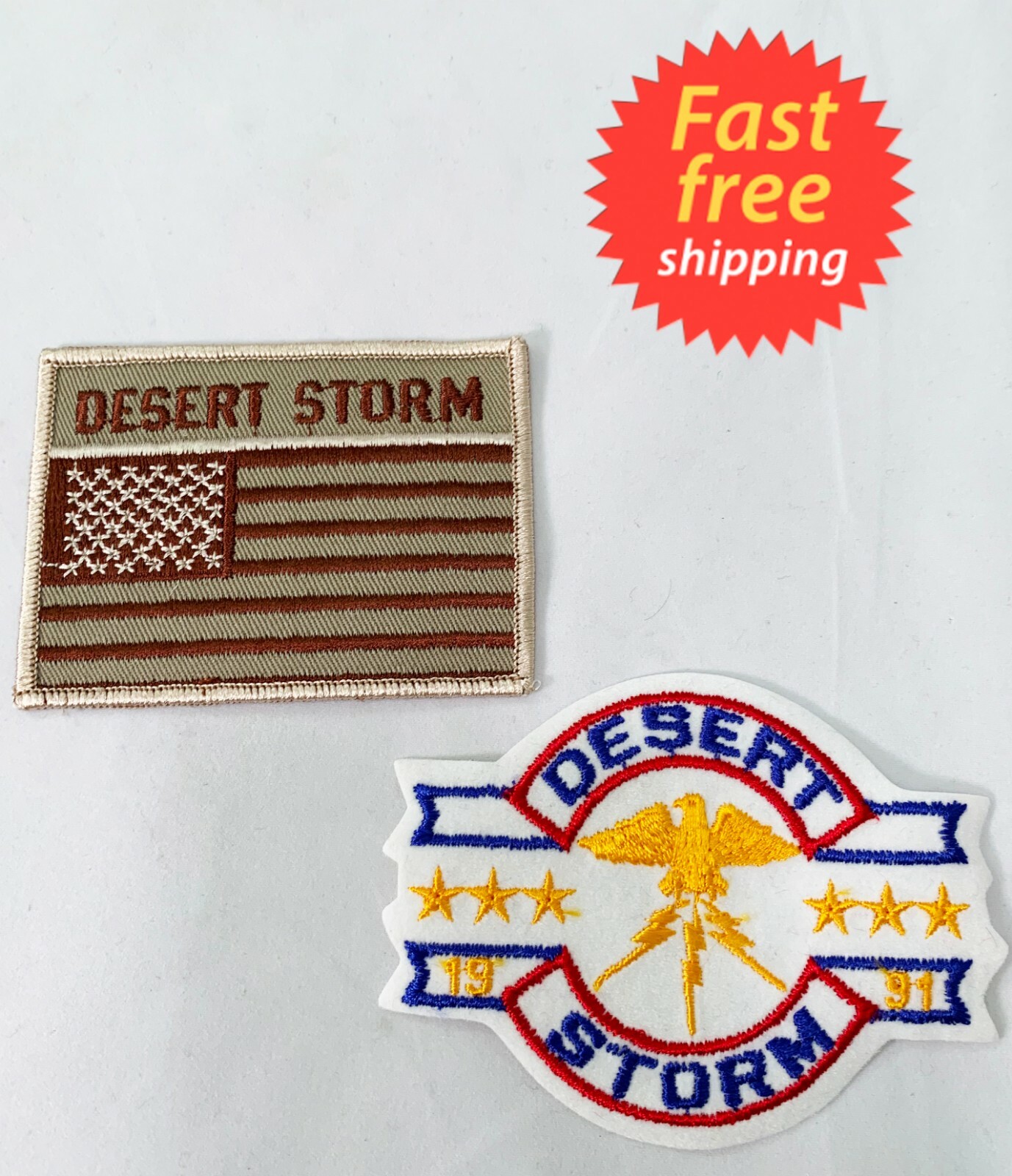 2 U.S. Army Desert Storm Subdued Desert Tan U.S. Flag Patch and Eagle ...