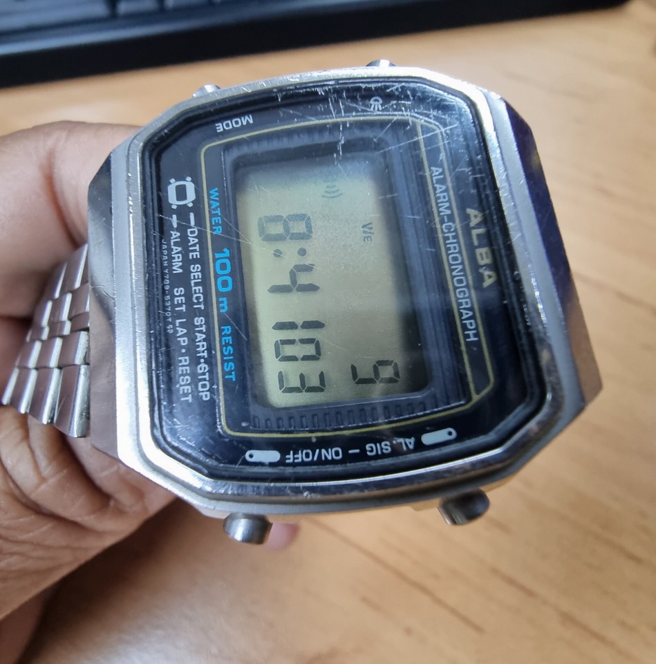 rare vintage 1983 Alba Y789-5380 (SeikoPulsar) alarm chrono 10bar ...