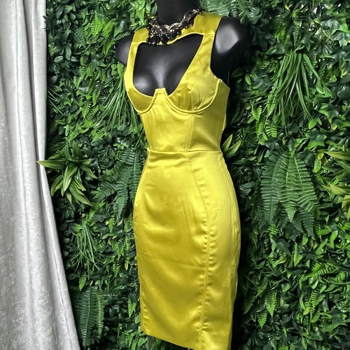 HOUSE OF CB Dress Women Small Chartreuse Cocktail Green Satin Corset ...